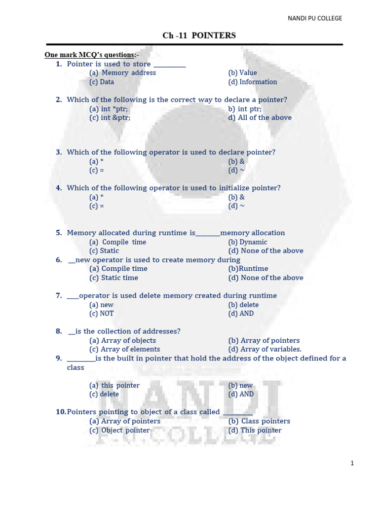 CHAPTER 11 Completed | Download Free PDF | Pointer (Computer Programming) | Variable (Computer ...
