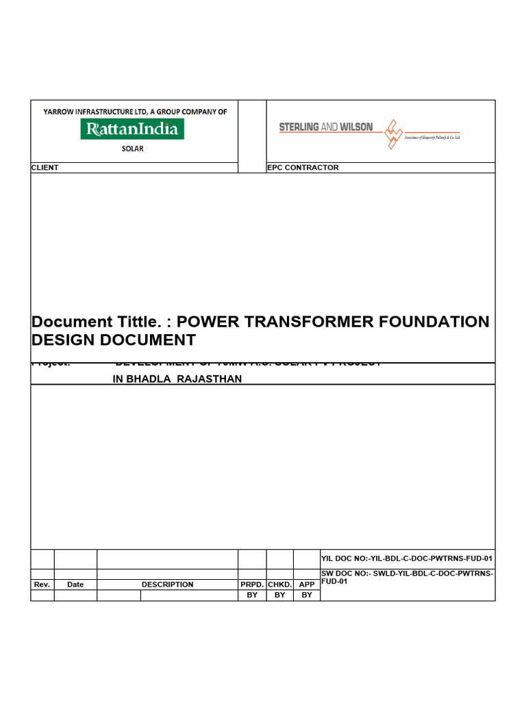 Power Transformer Foundation Design Calculations | PDF