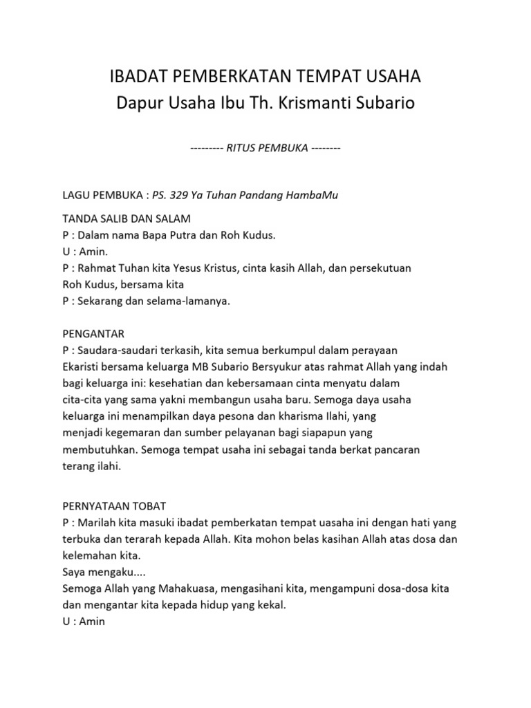 Ibadat Pemberkatan Tempat Usaha | PDF | Agama & Spiritualitas