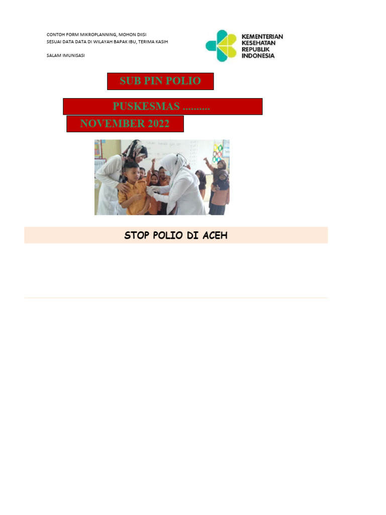Revisi - Template Microplanning Puskesmas - SUB NID Complete - Aceh - 14nov-2 | PDF