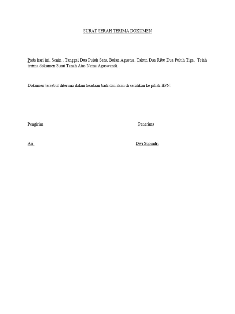 Surat Serah Terima Dokumen | PDF