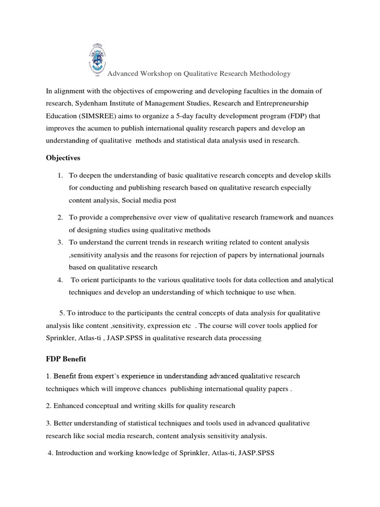 Advanced Workshop On Qualitative Research Methodology Pdf