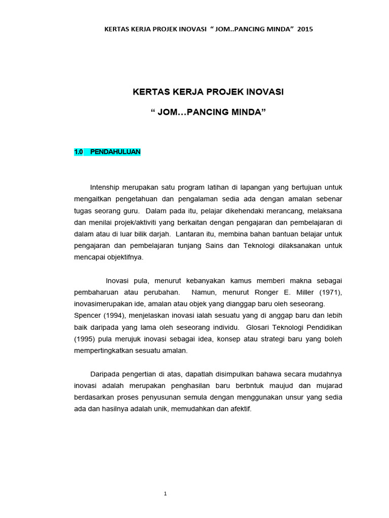 Kertas Kerja Projek Inovasi Prasekolah | PDF | Karier & Perkembangan | Seni