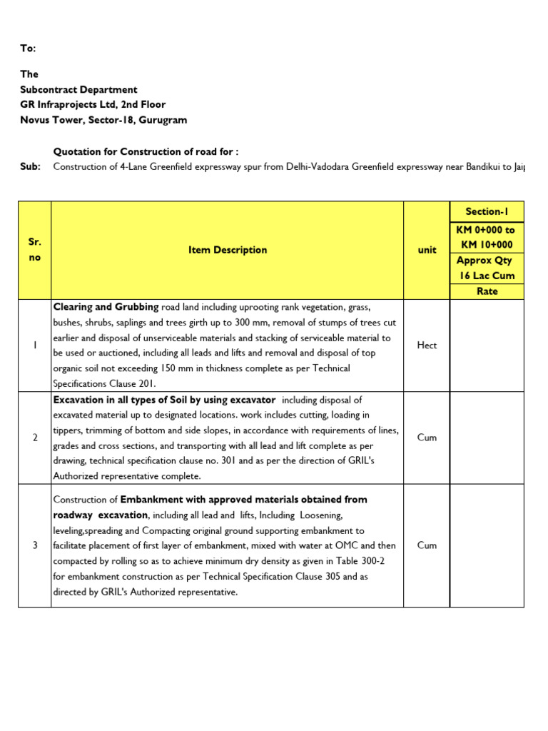 Quotation format - Earthwork- Bandikui - Jaipur | PDF