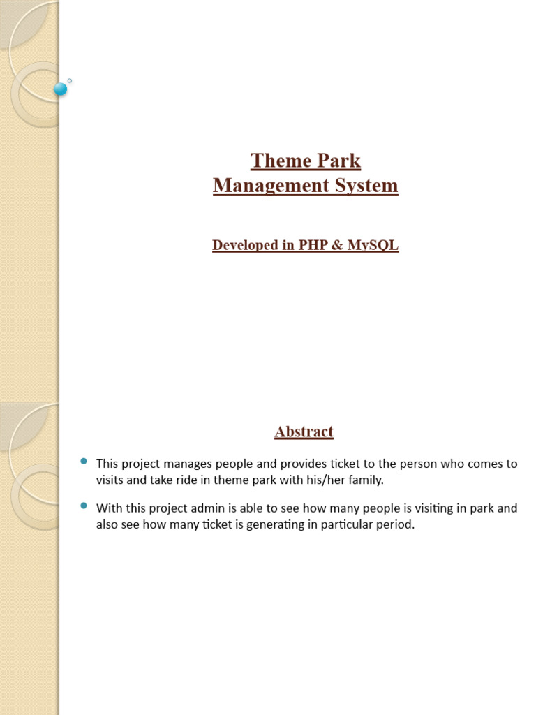 Theme Park Management System Overview | PDF