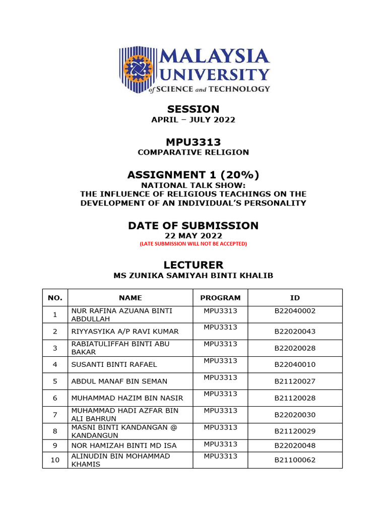 Mpu3313 (Weekend) - Assignment 1 (Group) 9 | PDF