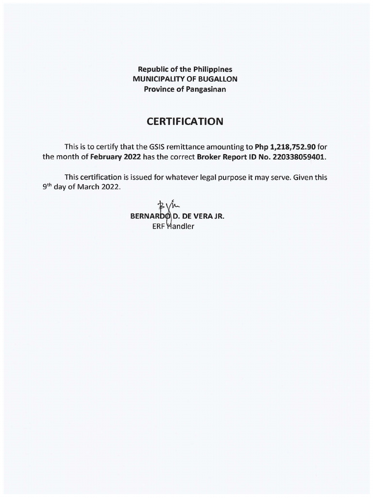 Sample Certification | PDF