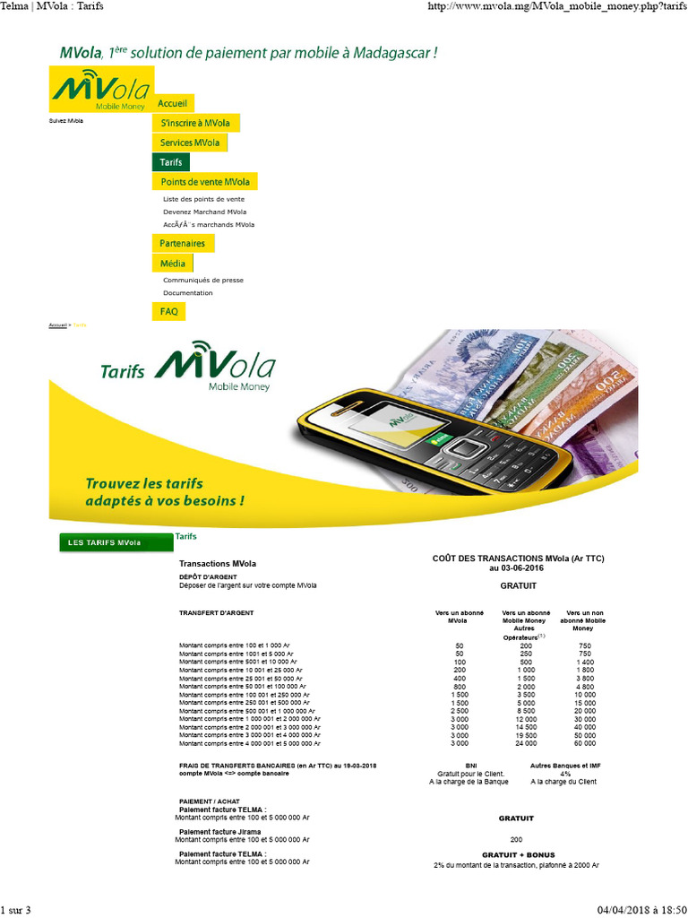Tarifs MVola | PDF