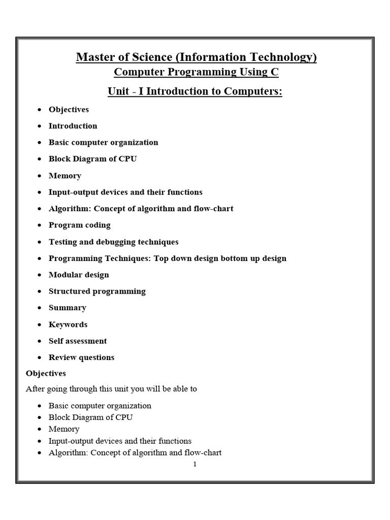 Computer Programming Using c Unit i | PDF