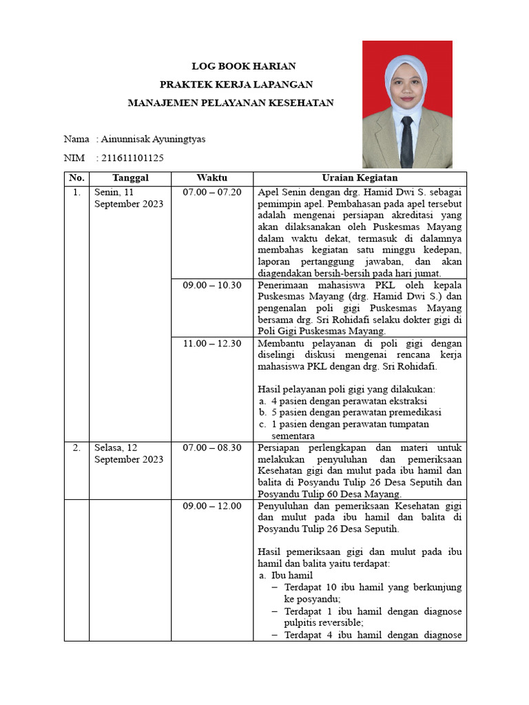 Log Book Harian PKM Mayang | PDF