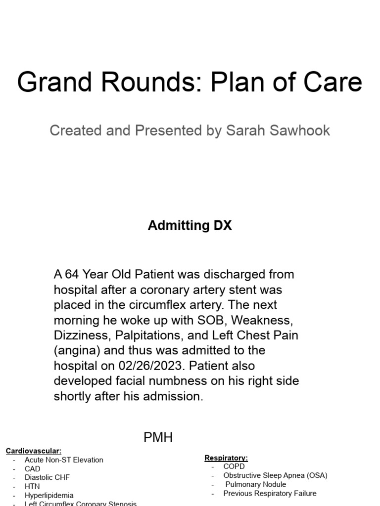 Grand Rounds: Plan of Care: Created and Presented by Sarah Sawhook | PDF
