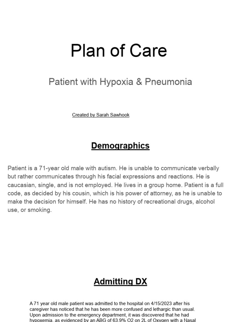 Plan of Care: Patient With Hypoxia & Pneumonia | PDF
