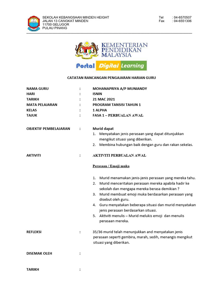 Catatan PDP Transisi Tahun 1 Isnin M1 | PDF