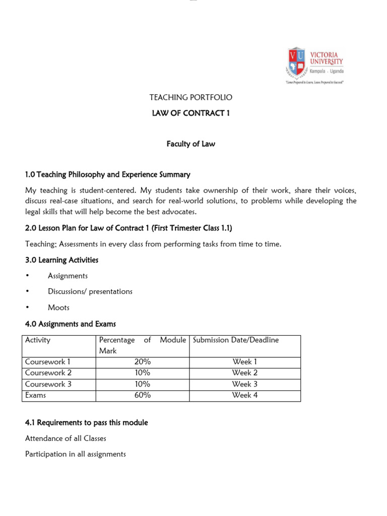 Law of Contract 1 Teaching Portfolio | PDF