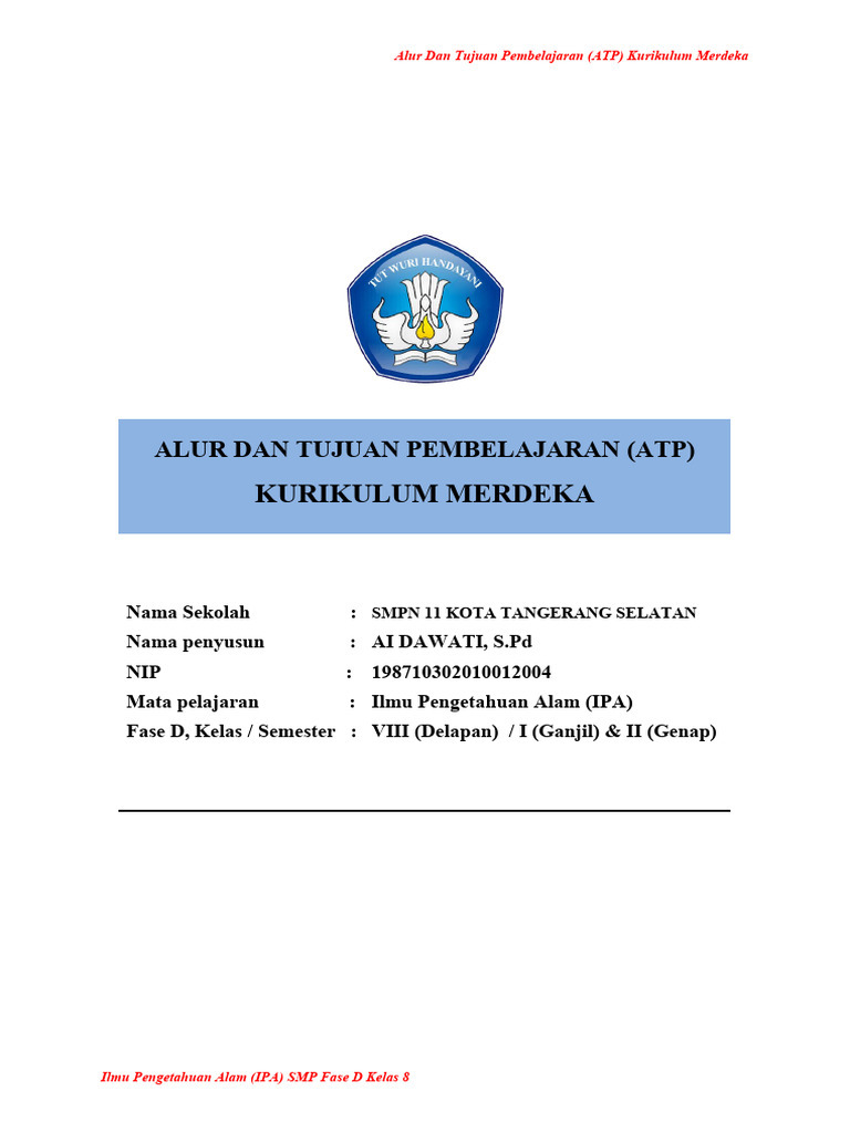 Kurikulum Merdeka: Alur Dan Tujuan Pembelajaran (Atp) | PDF