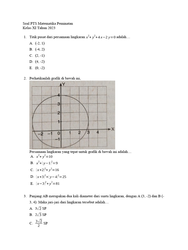 Soal PTS Matematika Peminatan Kelas XI 2023-2024 | PDF