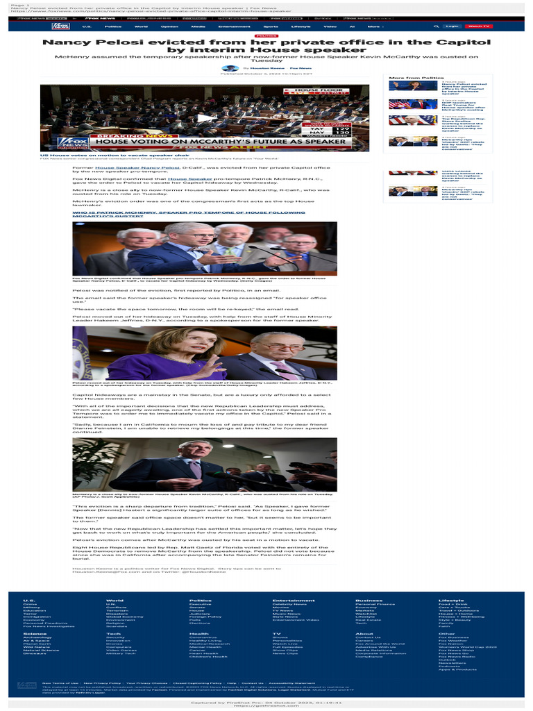 Nancy Pelosi Evicted From Her Private Office In The Capitol Pdf
