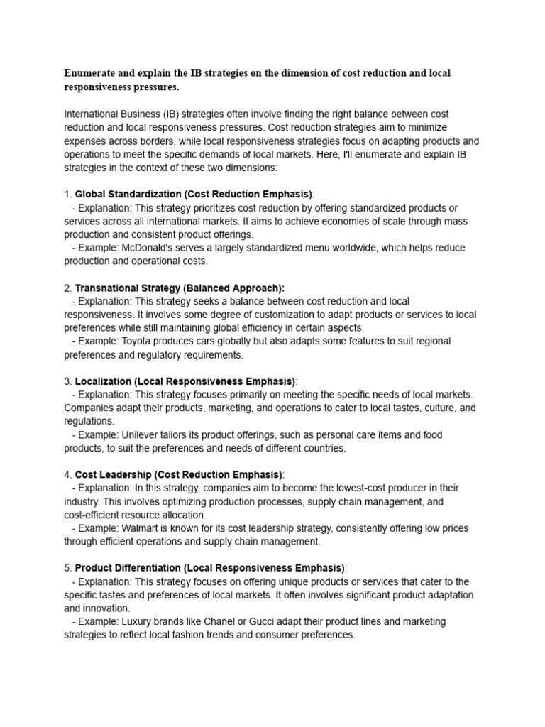 IB Strategies On The Dimension of Cost Reduction and Local ...