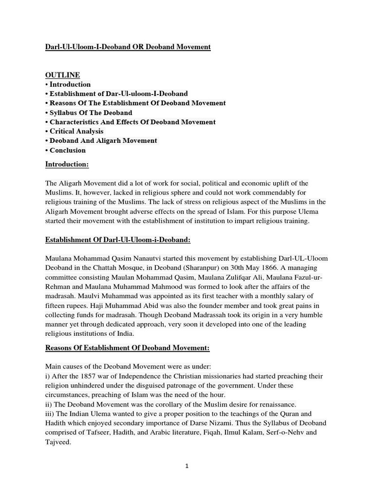 Deoband Movement Pdf