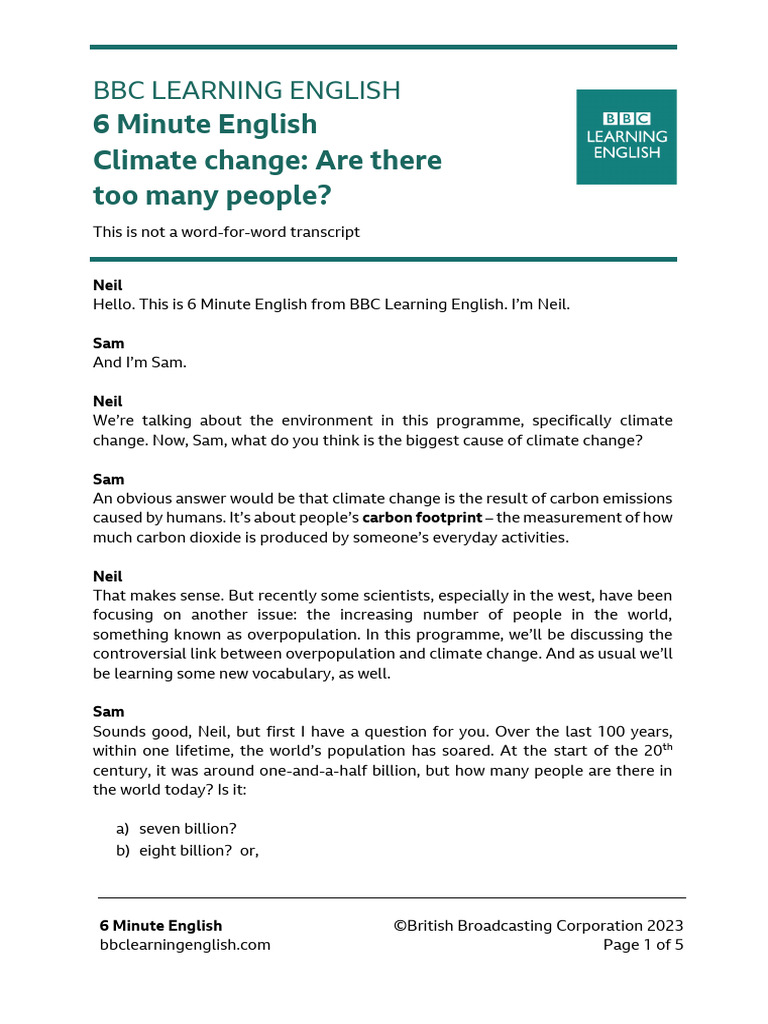 Overpopulation and Climate Change Debate | PDF