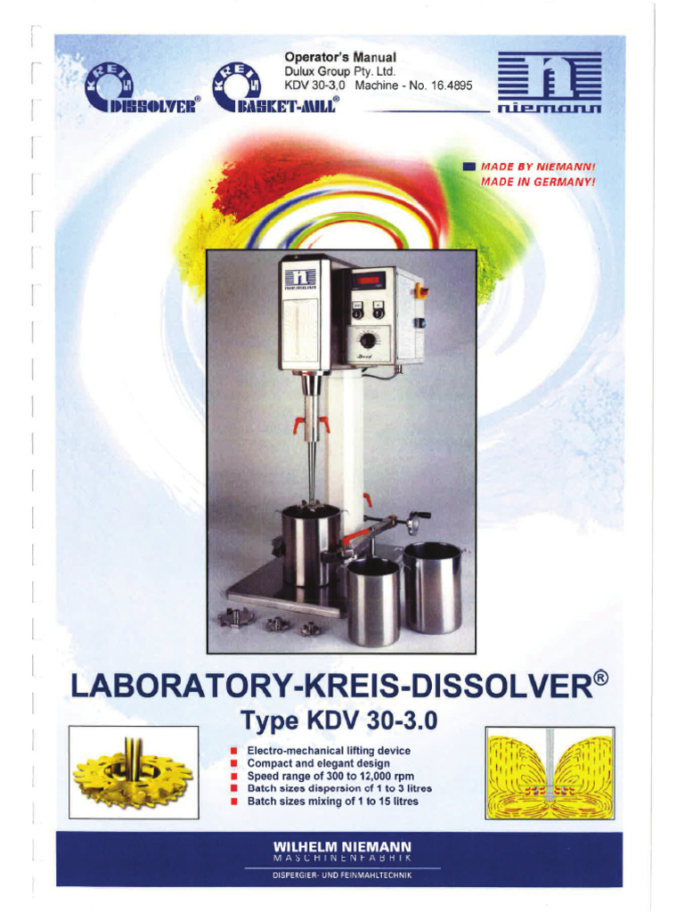 Niemann Lab-Kreis-Dissolver Operators Manual | PDF