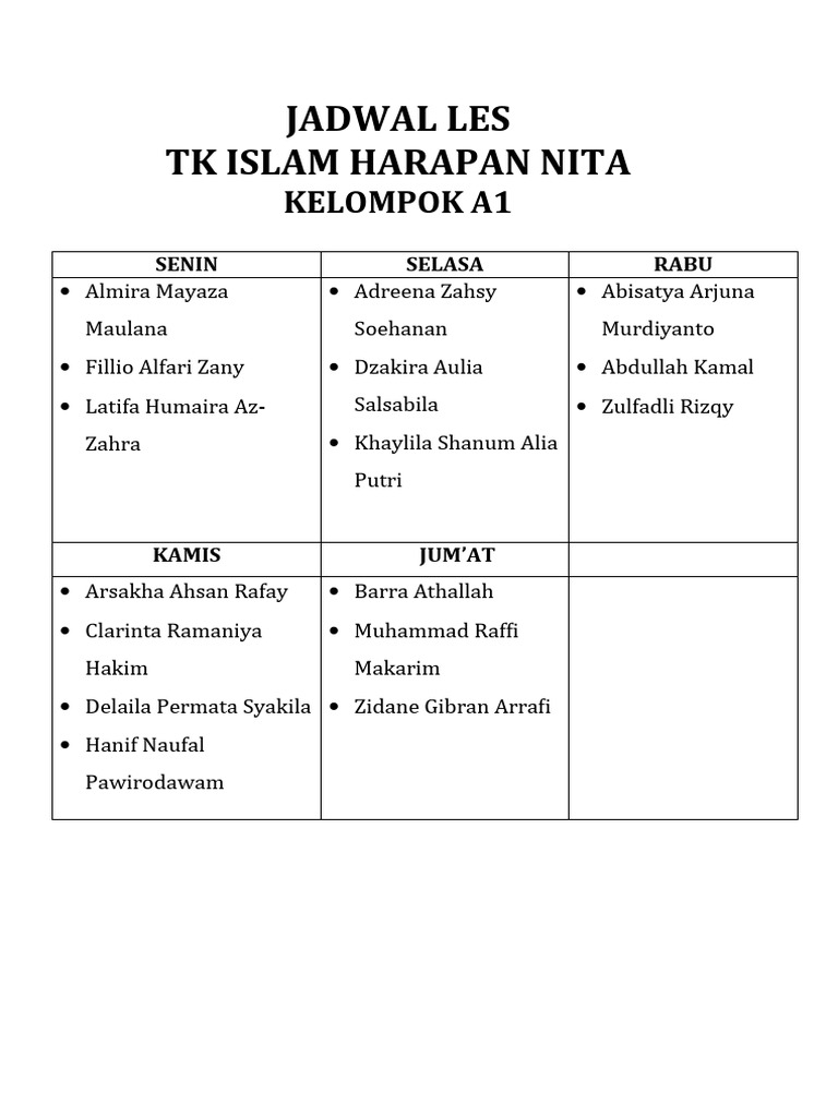 Jadwal Les | PDF