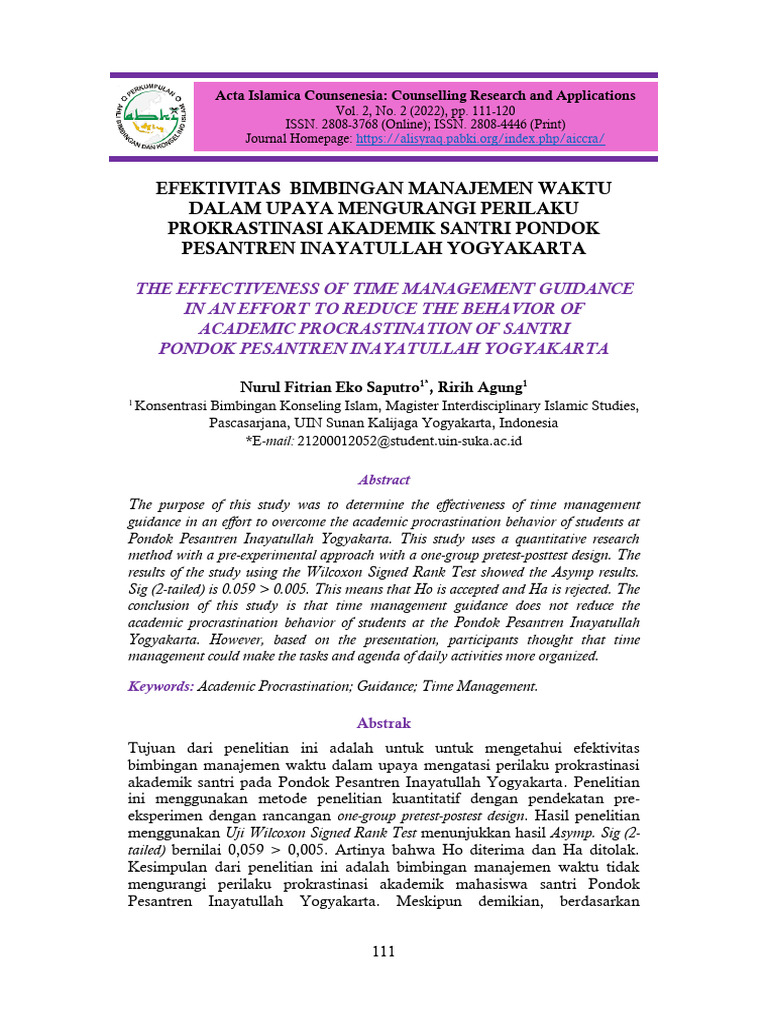 Efektivitas Bimbingan Manajemen Waktu Dalam Upaya Mengurangi Perilaku ...