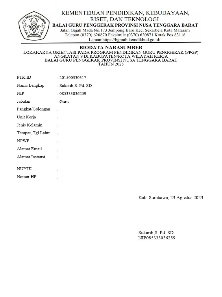 Biodata PP | PDF