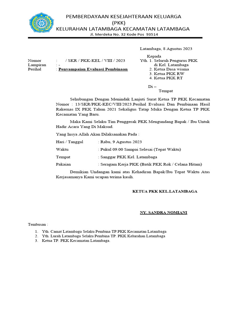 Surat Undangan PKK | PDF