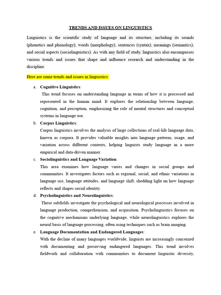 TRENDS AND ISSUES ON LINGUISTICS Bahan | PDF