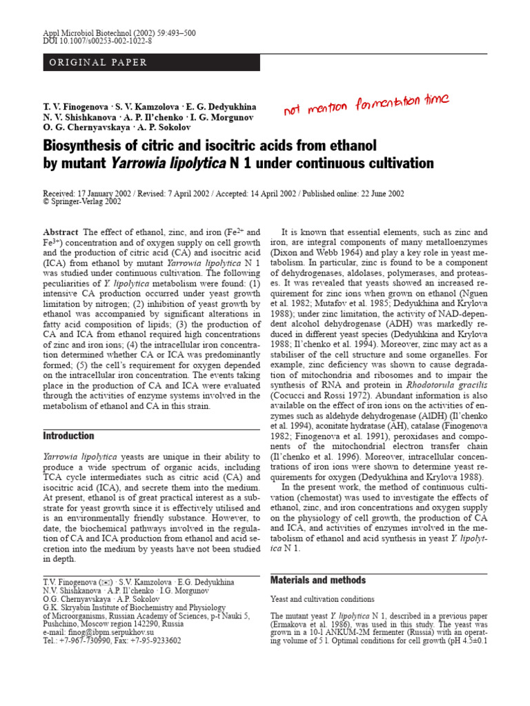 Additional Ref For Ethanol As C-Source in Continuous Fermentation | PDF