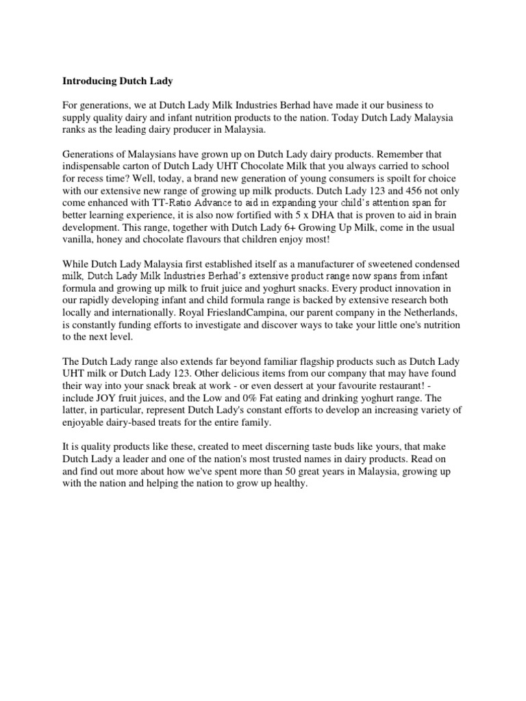 Introducing Dutch Lady | PDF | Dairy Products | Milk