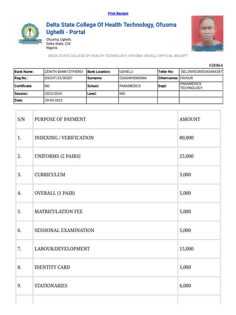 Delta State College of Health Technology, Ofuoma Ughelli - Portal | PDF