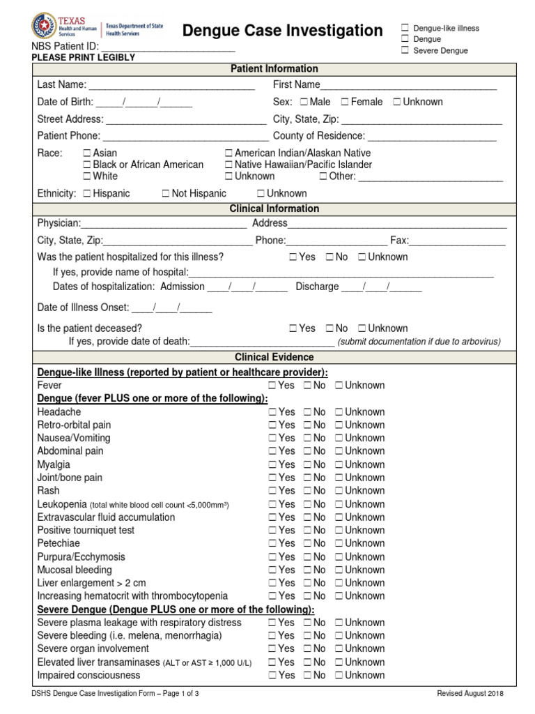 Dengue Case Investigation Form 0818 | PDF
