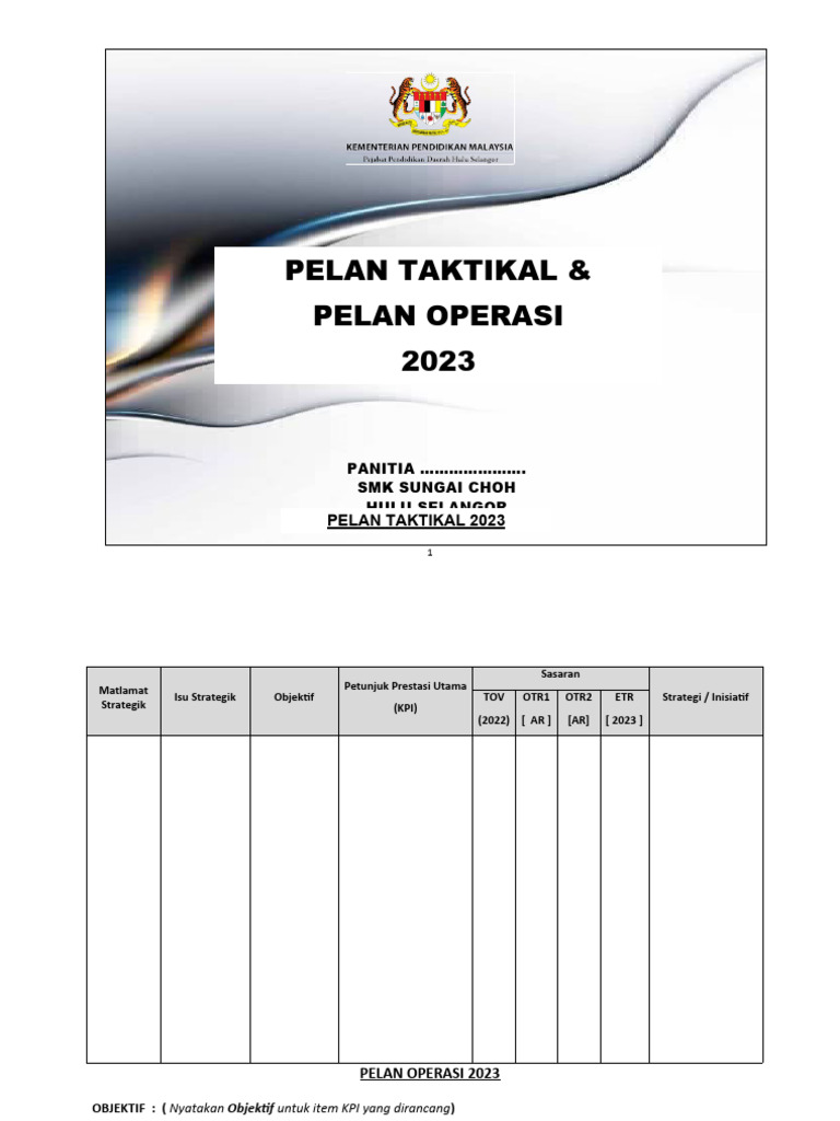 Template Pelan Taktikal & Operasi 2023 KOSONG SMKSC | PDF