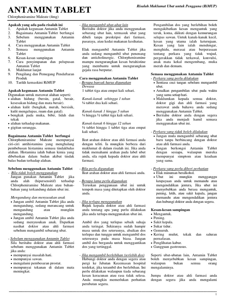 Antamin Tablet Chlorpheniramine Maleate XEPA SOUL PATTINSON MALAYSIA ...