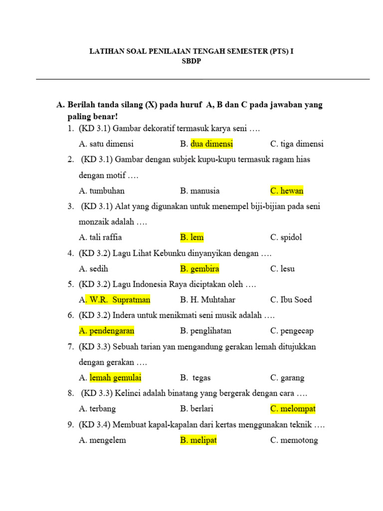 Soal PTS SBDP Kelas 3 | PDF Soal PTS SBDP Kelas 3 | PDF