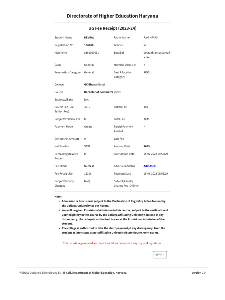 Devraj Fee Receipt | PDF