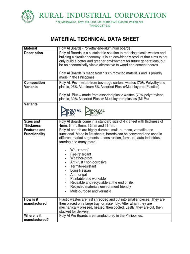 Poly Al Boards Materials Technical Data Sheet | PDF