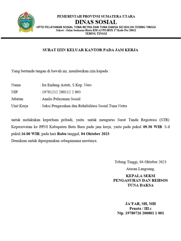 Surat Izin Keluar Kantor | PDF