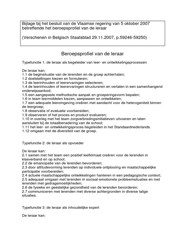 Beroepsprofiel_van de Leraar Compententies 2007 | PDF
