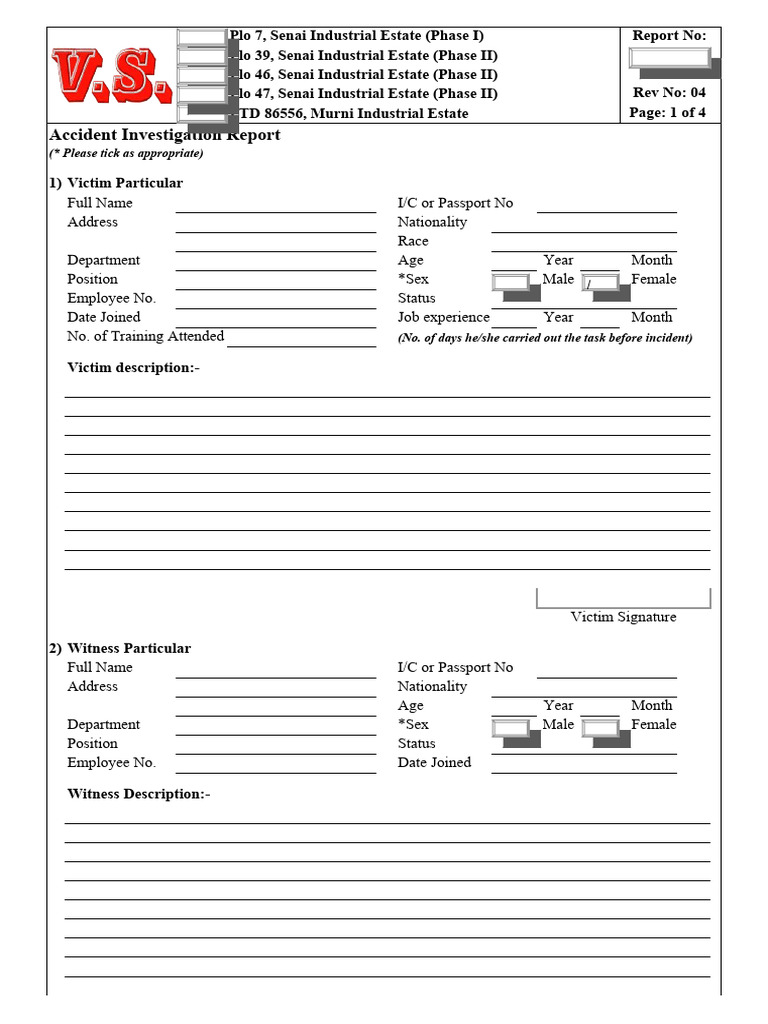 Accident Investigation Form Blank Pdf 2301