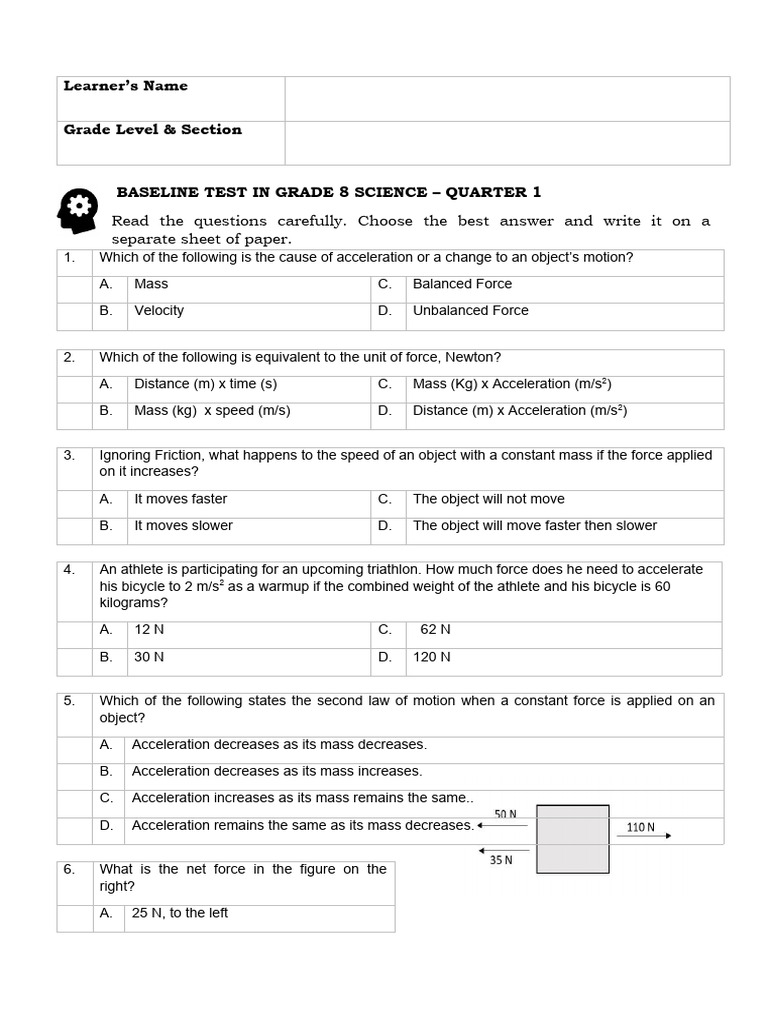Grade 8 Science Baseline Test Questions | PDF