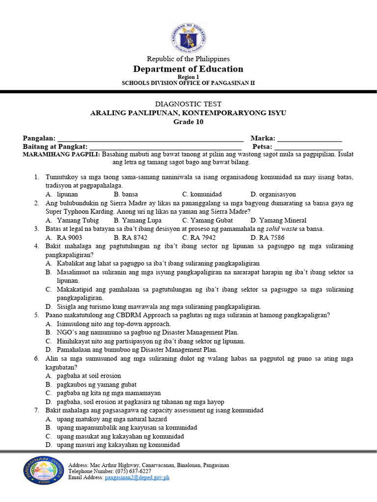 AP 10 Diagnostic Test | PDF