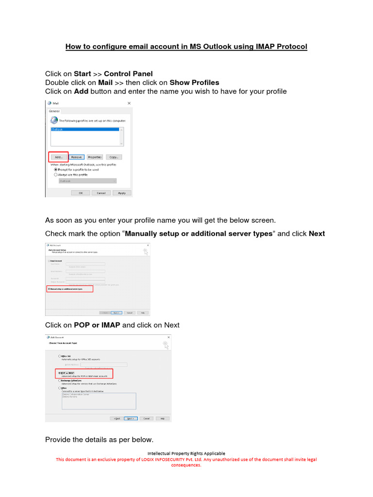 how to configure email account in ms outlook using imap protocol ...