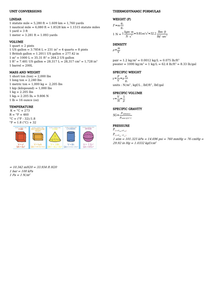 Unit Conversions | PDF | Gallon | Pound (Mass)