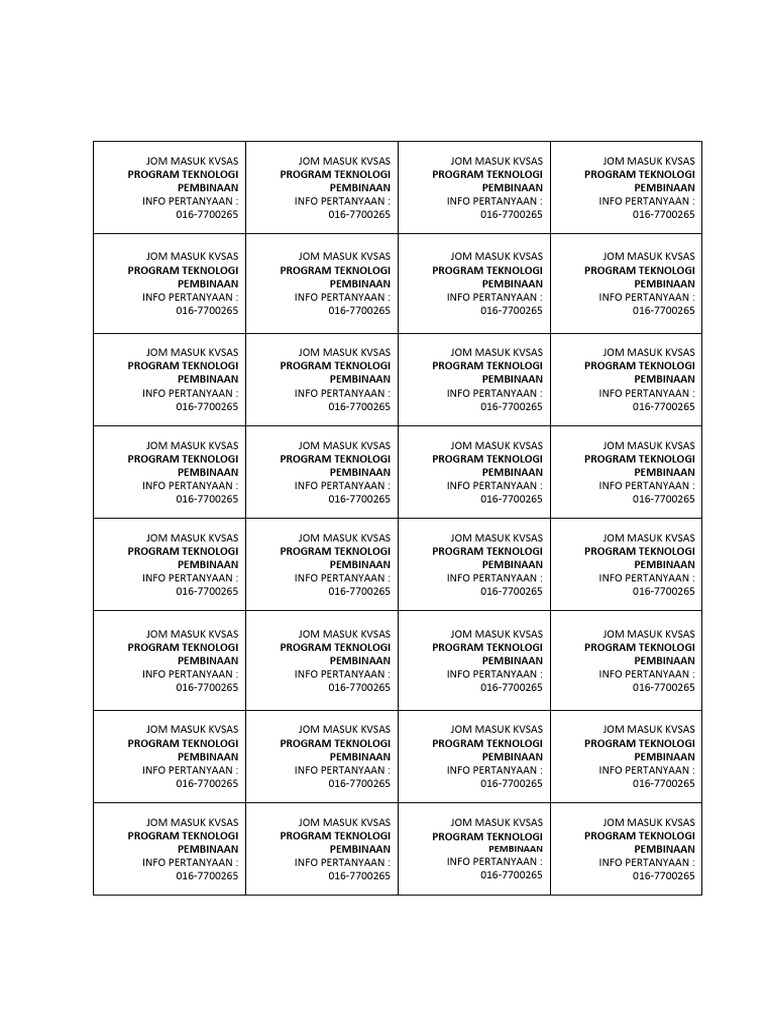 Jom Masuk Kvsas Tag | PDF