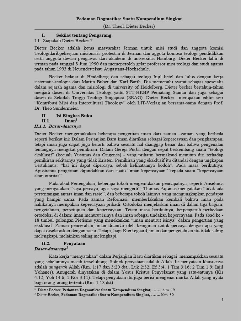 Dr. Theol. Dieter Becker - Pedoman Dogmatika Suatu Kompendium Singkat | PDF