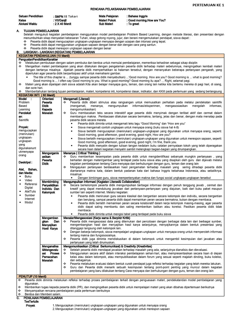 RPP BING Kelas VII | PDF