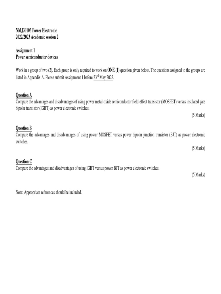 Assignment 1 Power Semiconductor Devices (Updated Group) | PDF